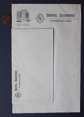 1930-40s Era Springfield Ohio Hotel Shawnee unused letterhead envelope ...