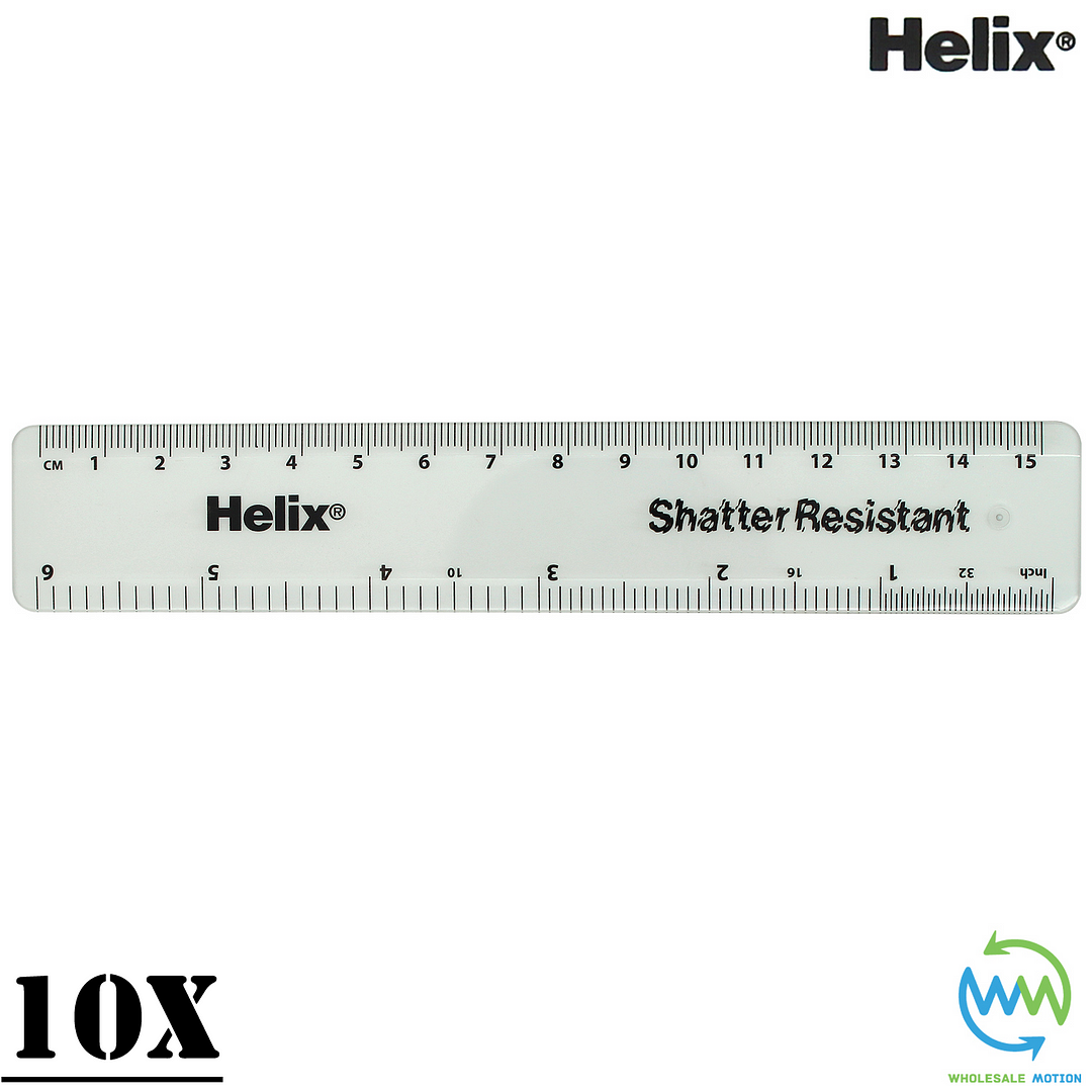 HELIX 15cm Ruler CLEAR 6" SHATTER RESISTANT School Exam 6 Inch Rulers ...