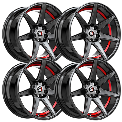 (Set-4) Spec-1 SP-73 18x8 4x100/4x114.3 38mm Black Red wheels rims 18 ...