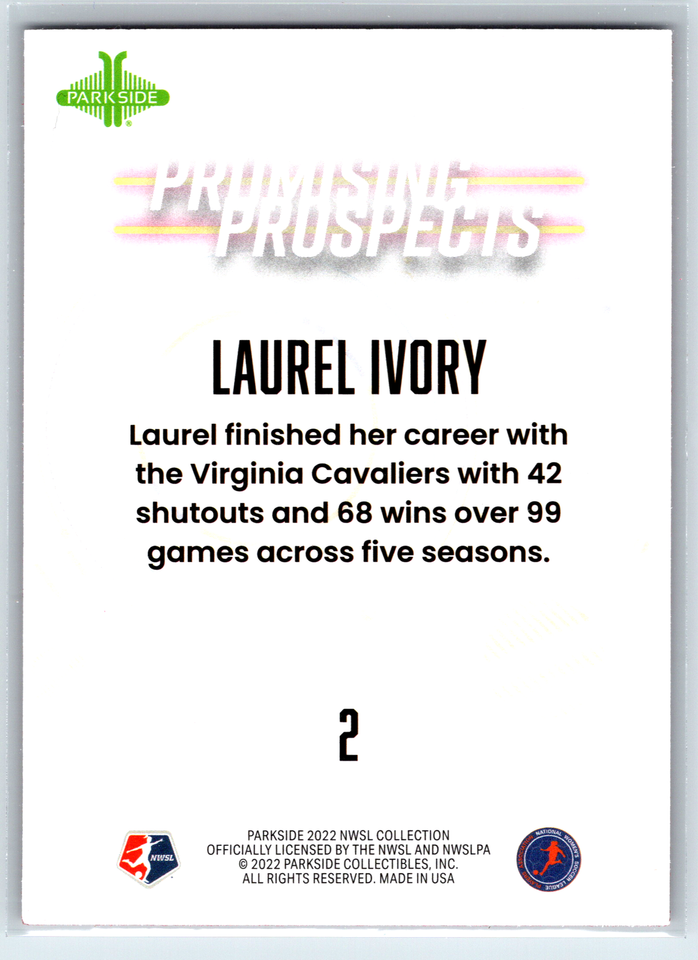 Laurel Ivory 2022 Parkside NWSL RC #2 Virginia Cavaliers | eBay