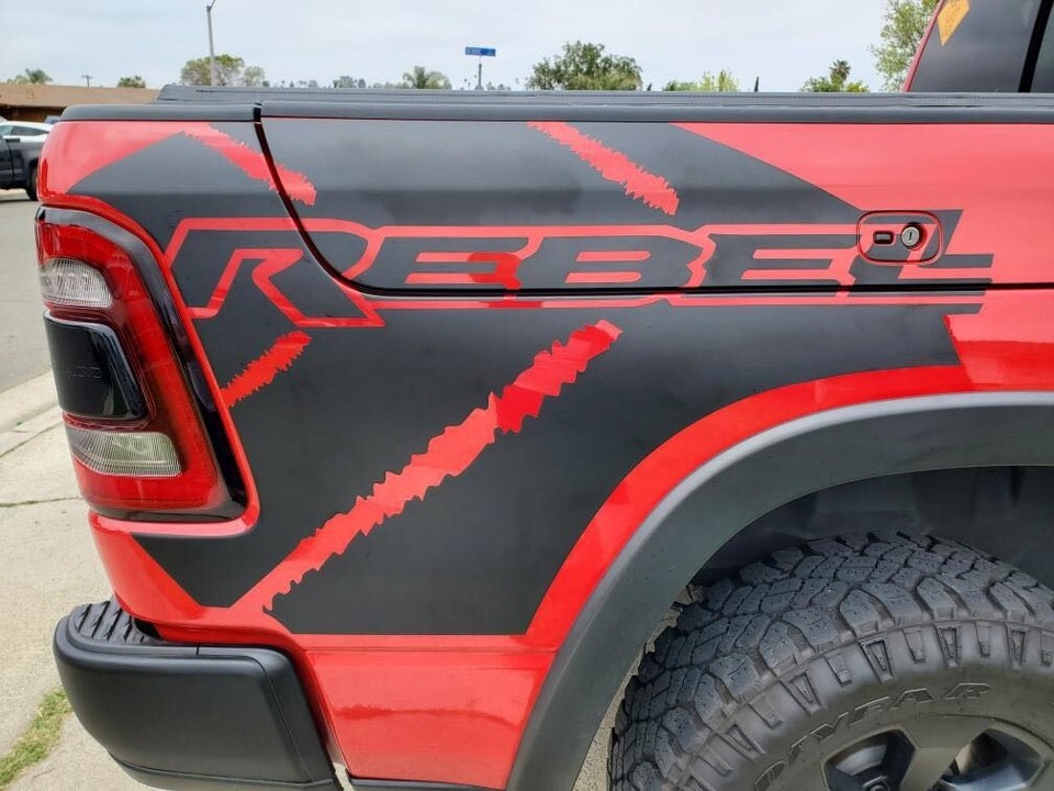 Compatible with Ram Rebel Vinyl graphics TATTERED Lines Hood & Bedsides ...