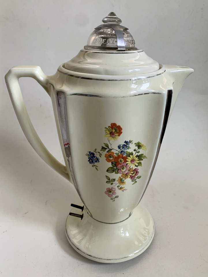 Vtg PORCELIER Porcelain Percolator Coffee Pot Floral Uranium Glaze ...