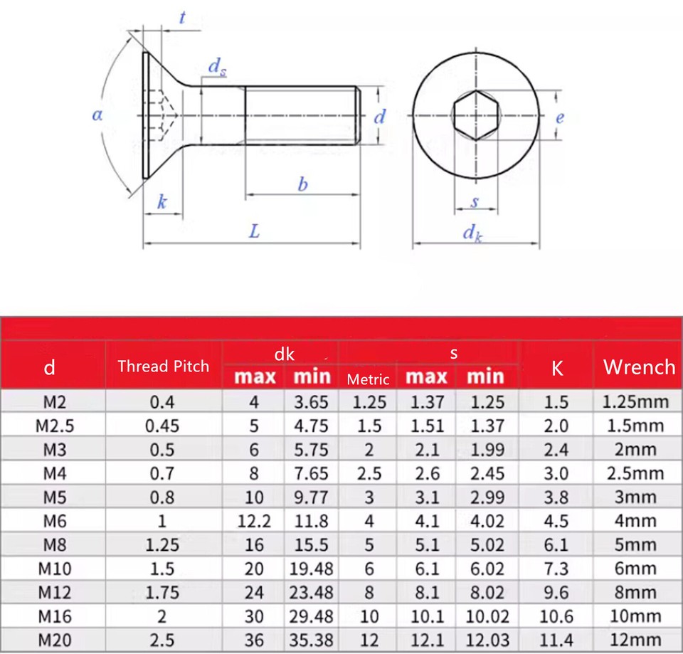 Titanium GR2 Hex Socket Bolt Countersunk Flat Head Screws M2 M2.5 M3 M4 ...