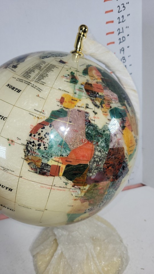 Semiprecious Gem Stone Inlaid World Globe Rotating Map Large Macheli | eBay