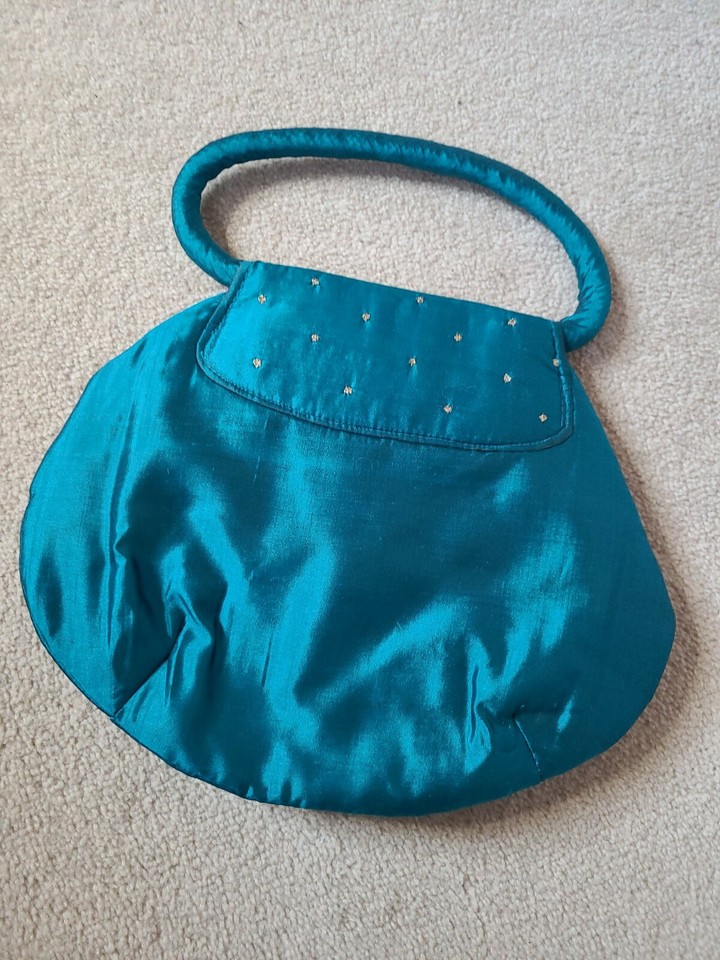 Pretty 100% Silk turquoise handbag. Wedding, mother of bride,party. | eBay