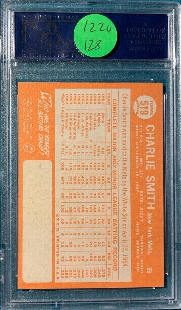 1964 Topps Baseball #519 Charlie Smith PSA 9 (ST) Nicely Centered | eBay