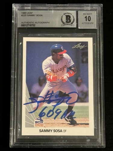 1990 Leaf #220 Sammy Sosa Rookie RC Autograph w/inscription "609 HR ...