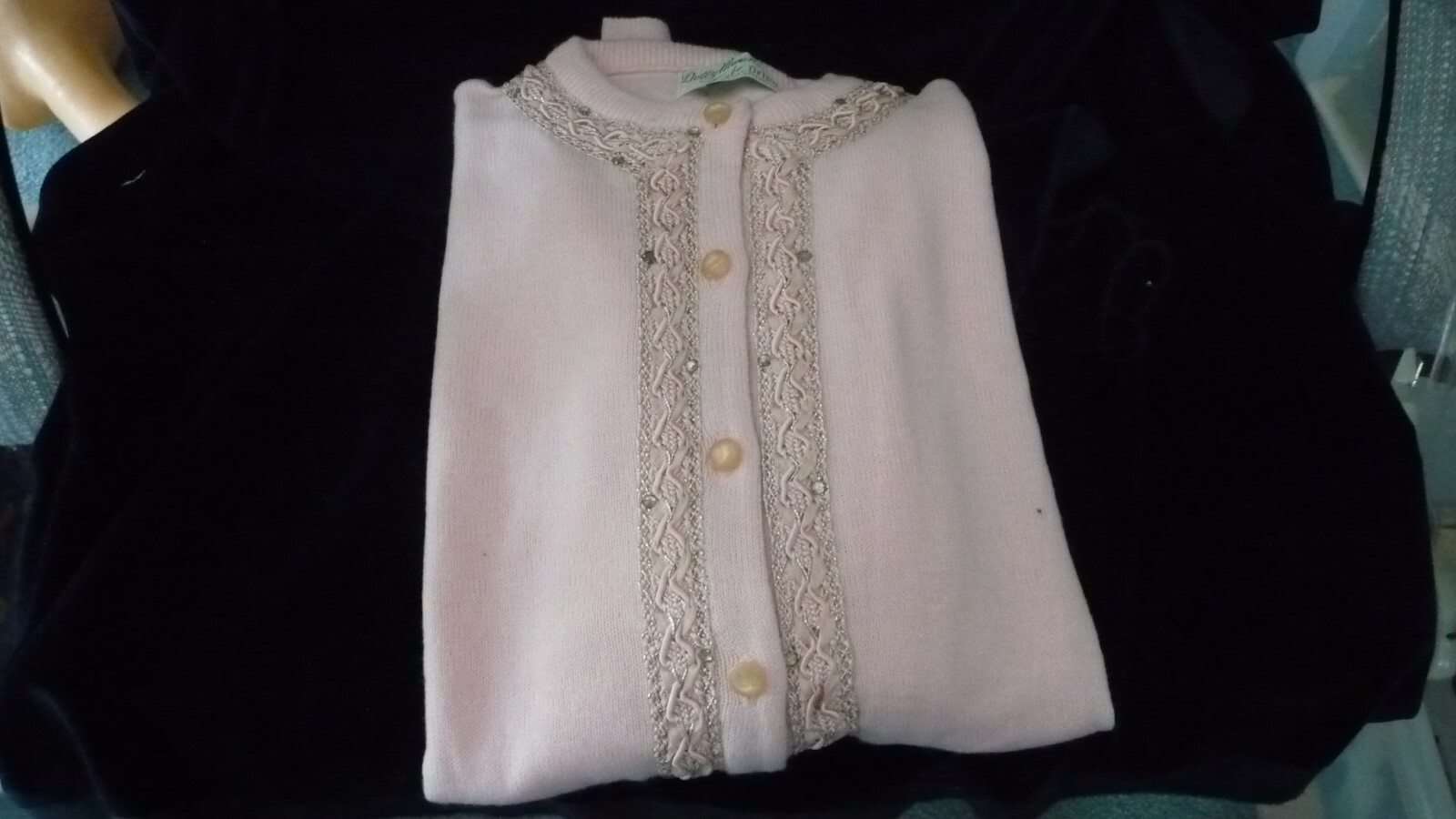 #10/8 vtg Womens Sweater Dotty Mann 1940/50` PINK Cardigan w Silver ...