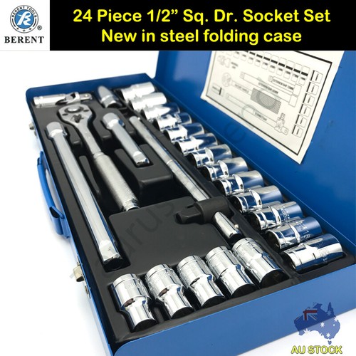 24PC 1/2" Drive Socket Set with 72T Ratchet Handle in Steel Case German ...