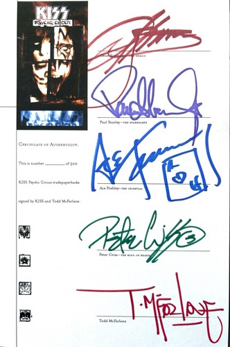 ACE FREHLEY STANLEY SIMMONS CRISS MCFARLANE Signed Autograph Comic Book ...