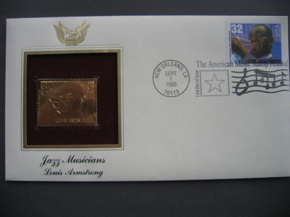 1995 Jazz Musicians Louis Armstrong Gold GOLDEN Cover replica FDC STAMP ...