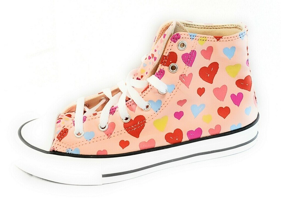 Youth Girls Converse All Star Chuck Taylor 671608F Pink Hearts Sneakers ...