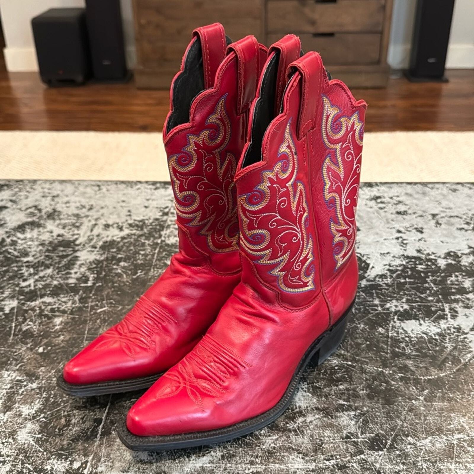 Women's Justin Red Leather Cowhide Western Boots L4971 Size 7 | eBay