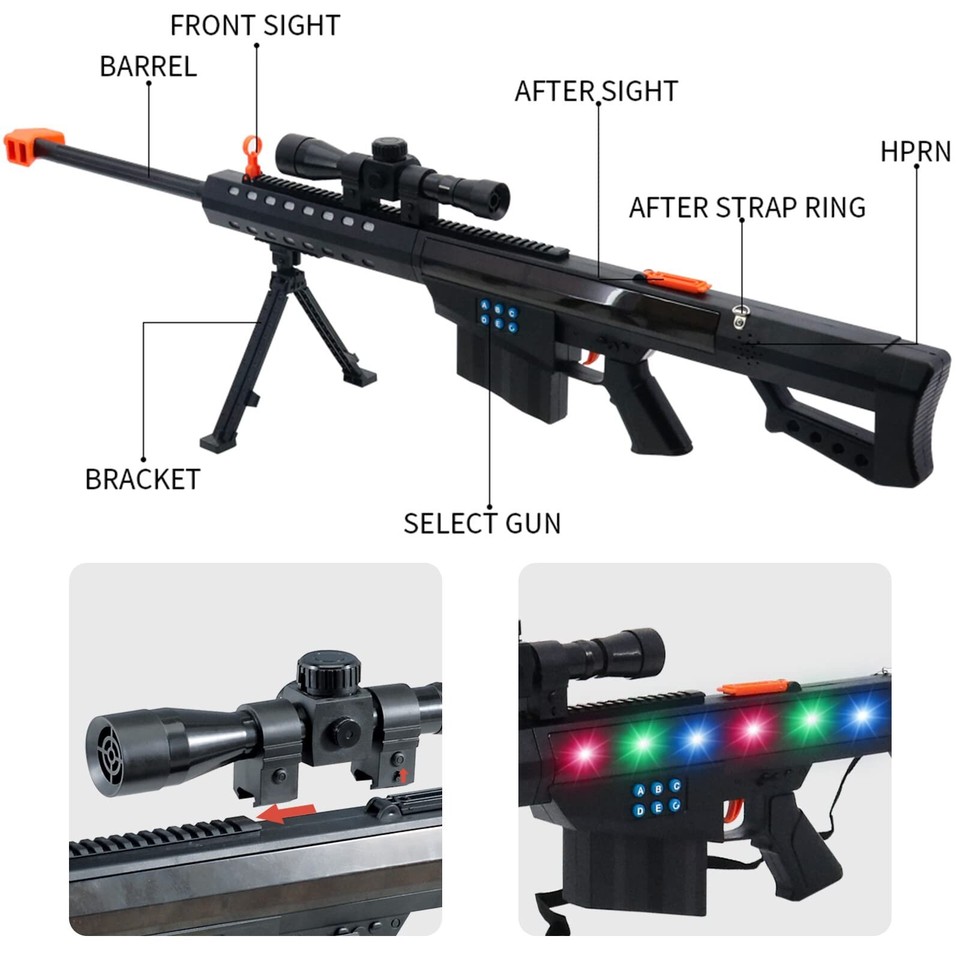 42" Barrett Toy Sniper Rifle w/ Lights Sound & Vibration Strap &Battery ...