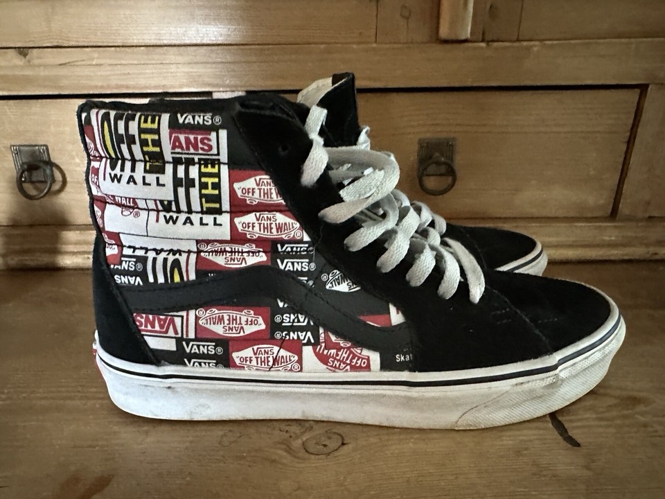 Vans Sk8-Hi Label Mix Mens 6.5 Women’s 8 Black Suede Skate Logo Shoes ...