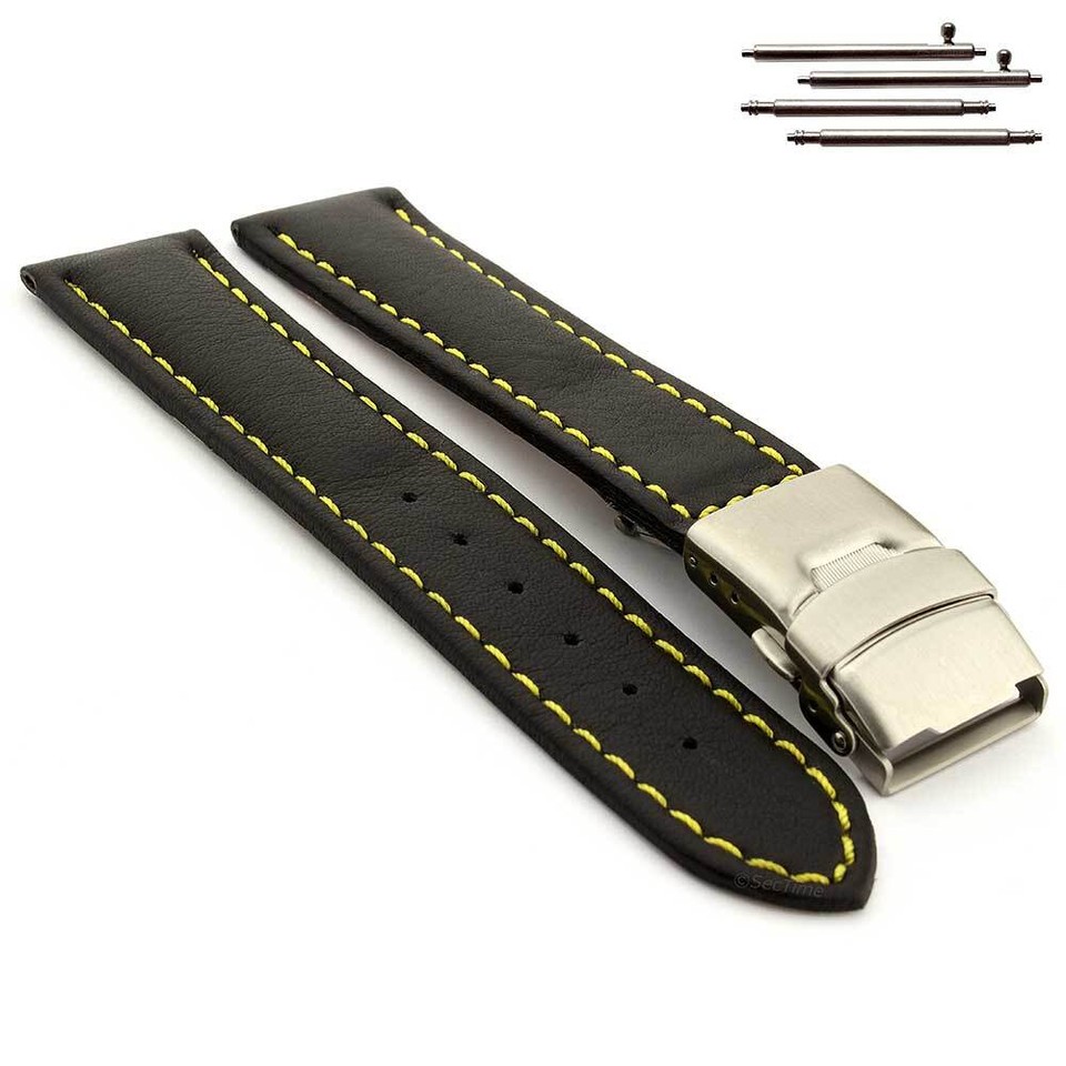 Men's Genuine Leather Watch Strap Band Deployment Clasp 18 20 22 24 26 ...