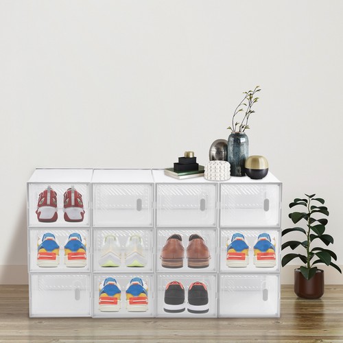 12pc Foldable Shoe Storage Box Sneaker Cases Stackable Organizer ...