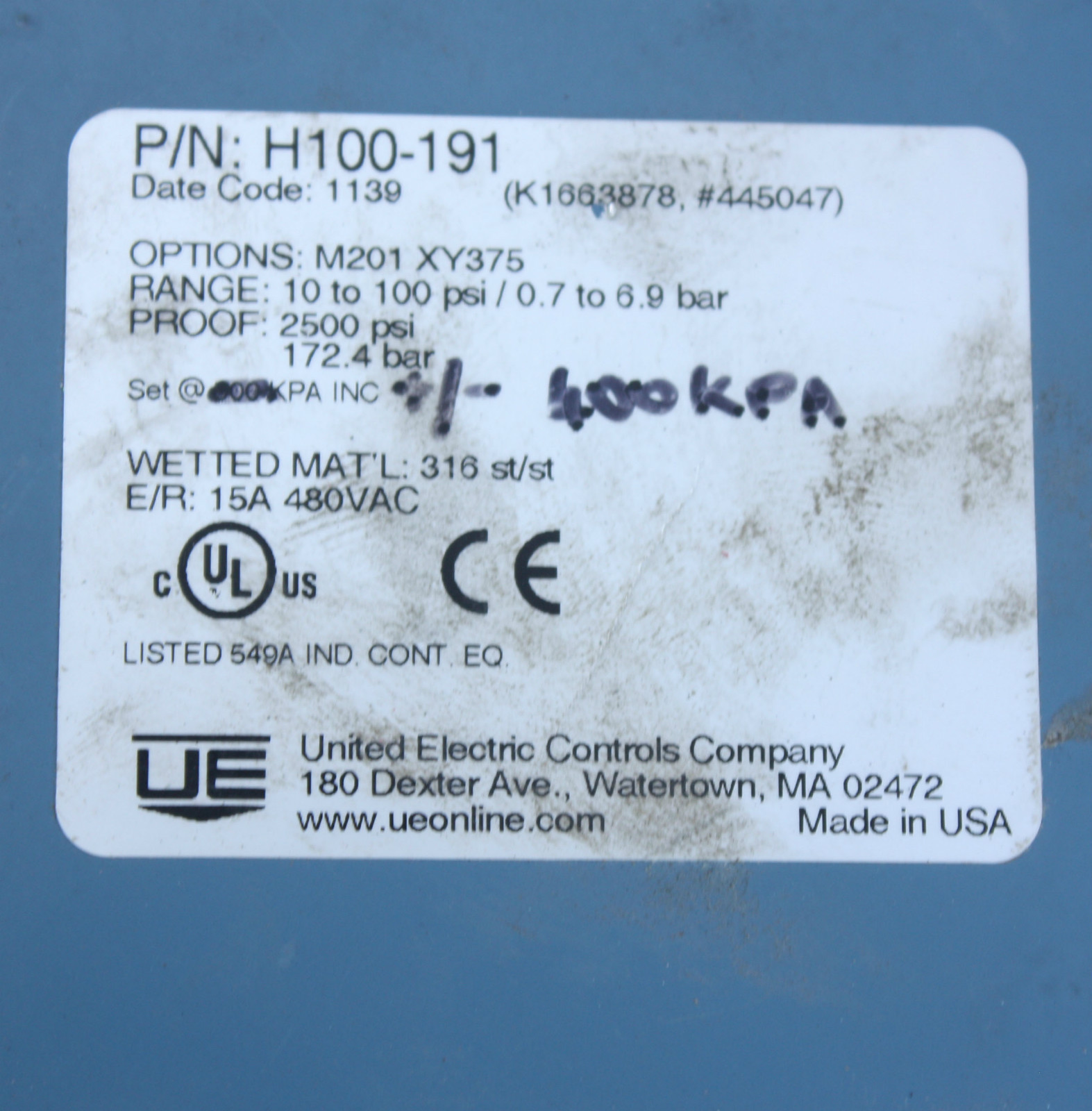 United Electric H100-191 UE 100 Series NEMA 4X Pressure Switch USED ...