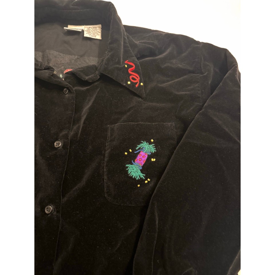 Vtg The Disney Store Mickey & Friends Velour Embroidered Button Down ...