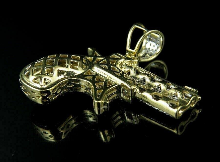 14k Yellow Gold Plated Men's Gun Charm 2.19ct Round Diamond Pendant | eBay