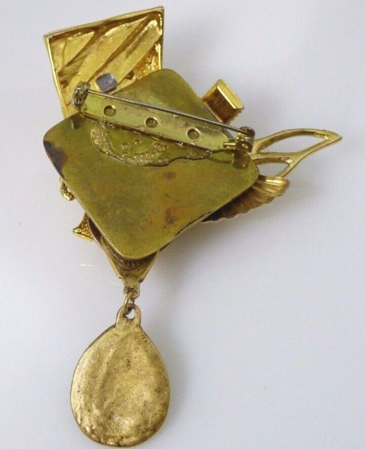 Vintage Abstract Brooch Pin Handmade Recycled Gold Tone Metal Retro ...