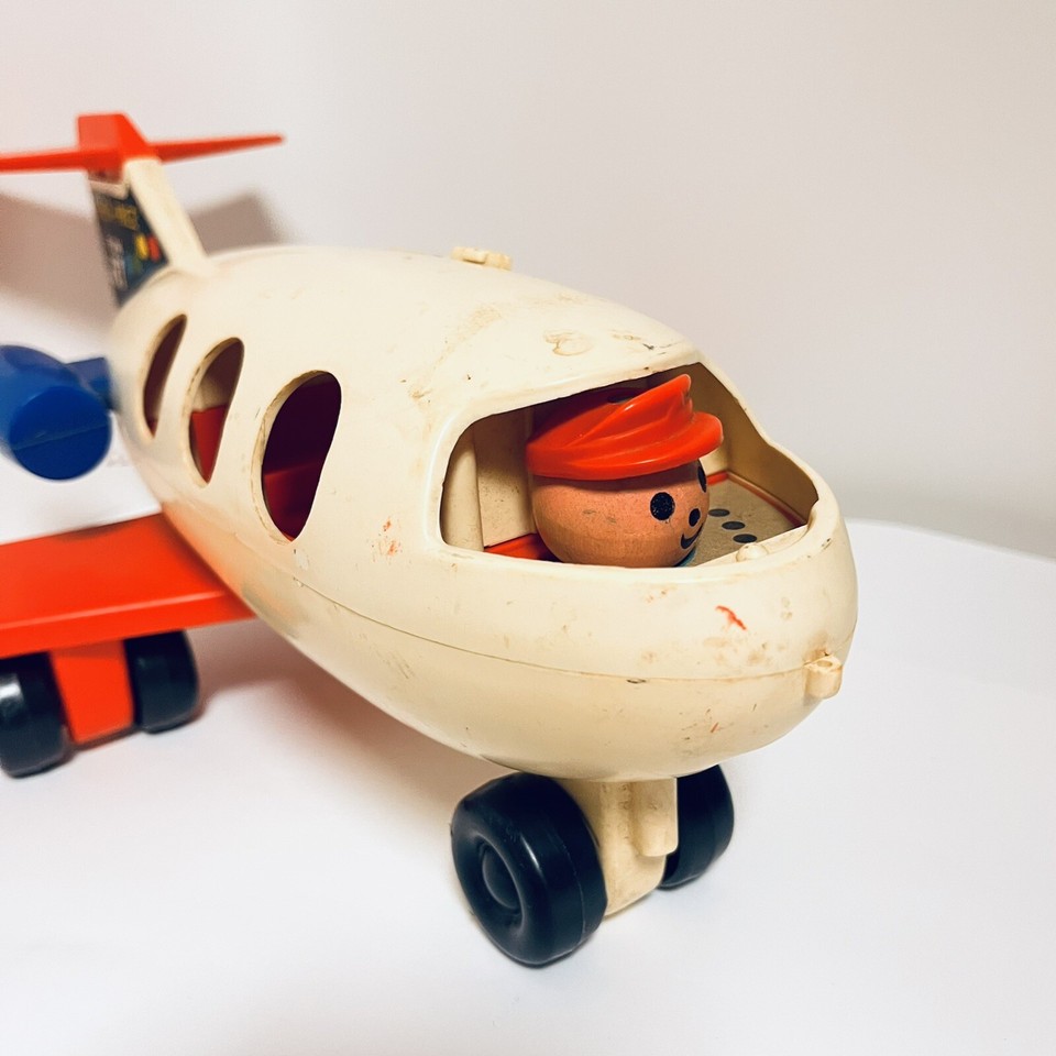 ⭐️ Vintage Fisher Price PULL Jet Airplane 1970 #183 Little People With ...