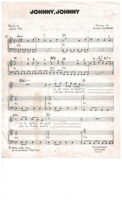 Partition JEANNE MAS " JOHNNY , JOHNNY " PIANO GUITARE (ACCORDS) et ...