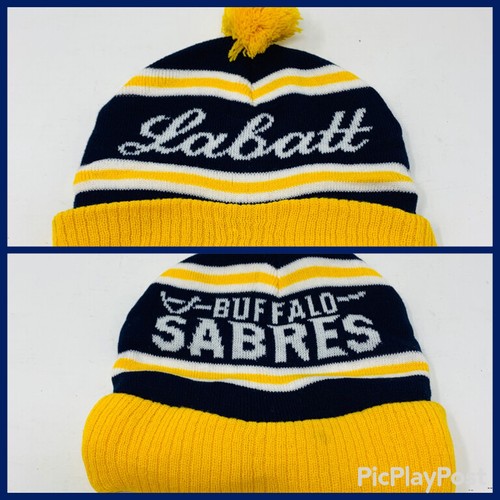 BUFFALO SABRES HAT Hockey Labatt Blue Beer Winter Knit Ski Hat Yellow ...