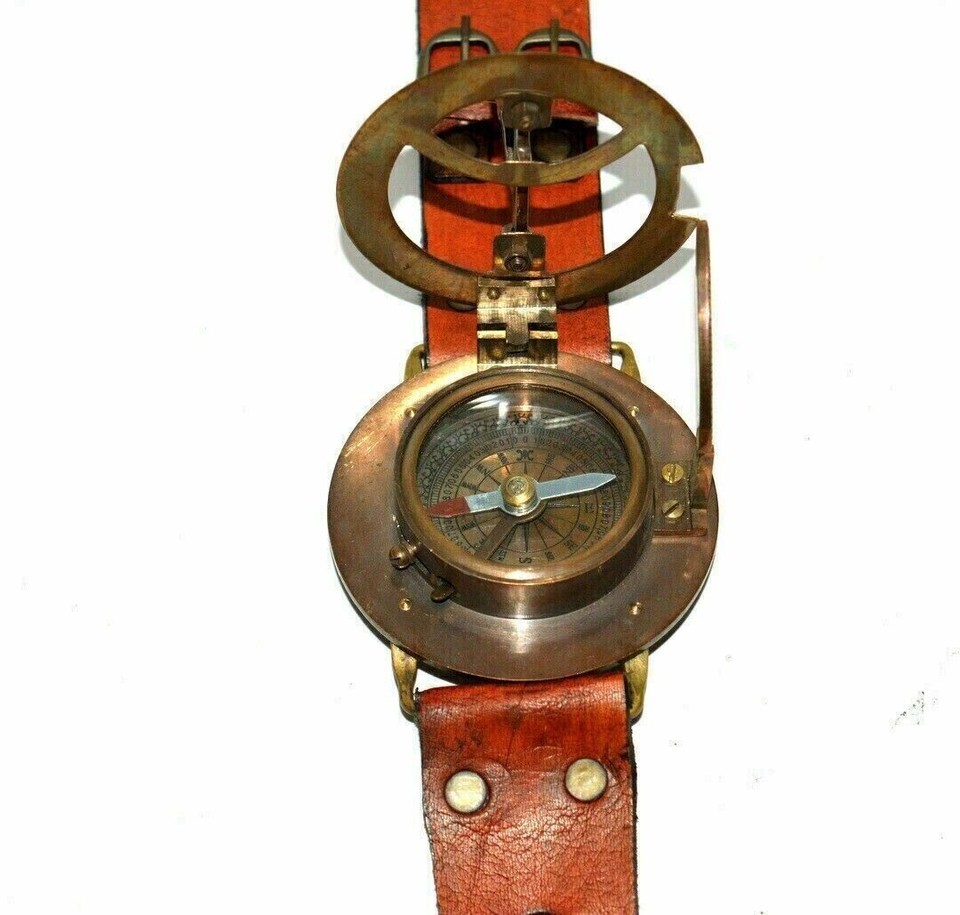 Sun Dial Leather Watch Brass Compass Leather Vintage Old Gold Lustre ...