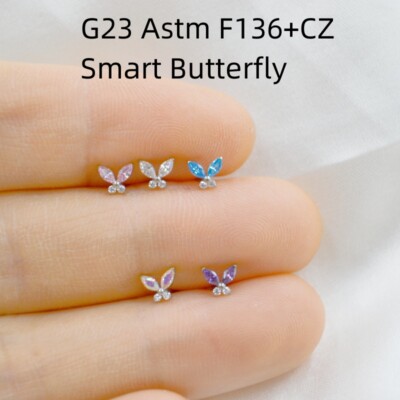 10pc Body Jewelry Butterfly G23 Titanium CZ LipBar Ear Helix Tragus ...