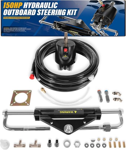 Hydraulic Outboard Steering Kit, 150HP Marine System with Helm Pump Two ...
