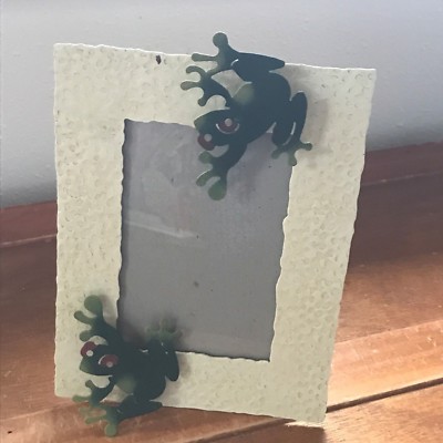Figi Graphics Cream with Green Frog Wiggle Metal Picture Frame that ...