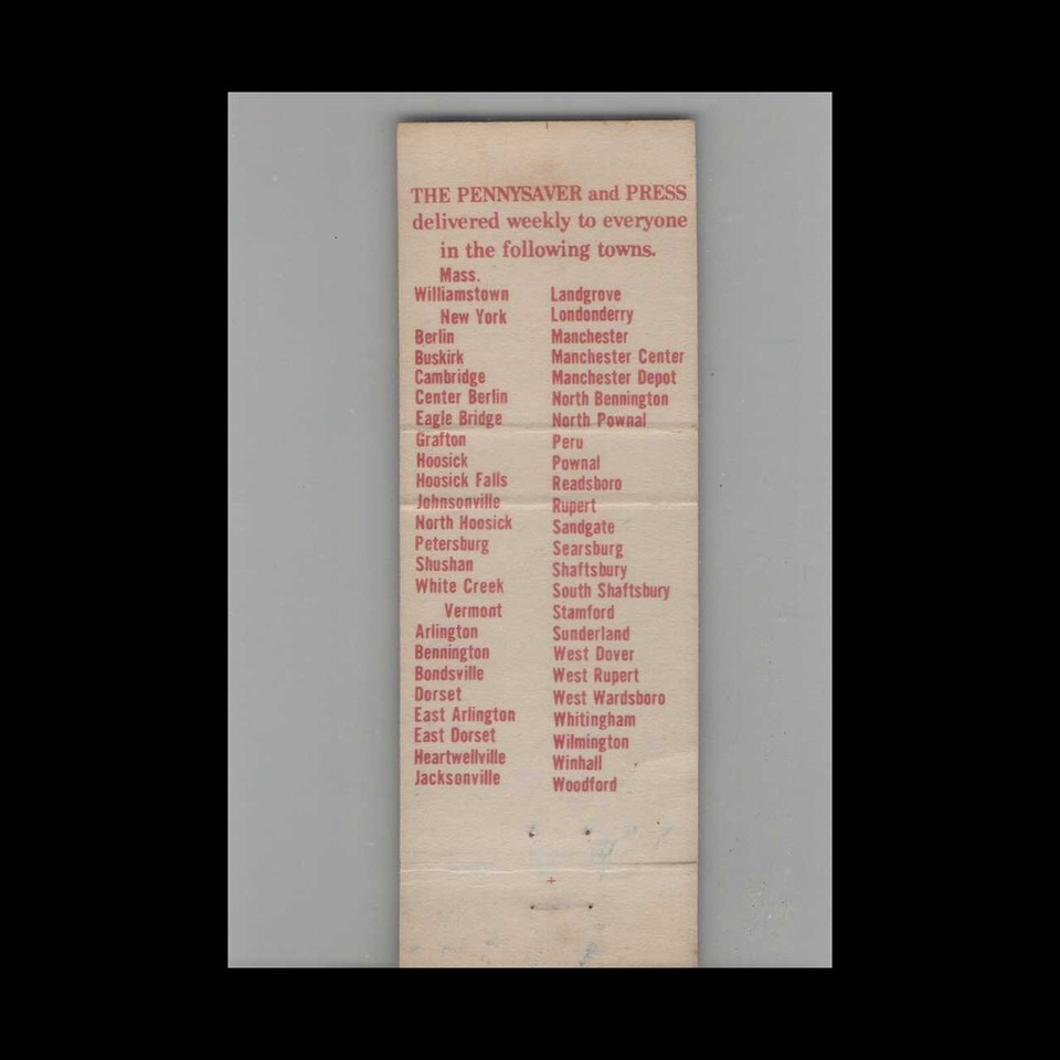 Matchbook Cover Pennysaver & Press Want Ad Newspaper Bennington, VT | eBay