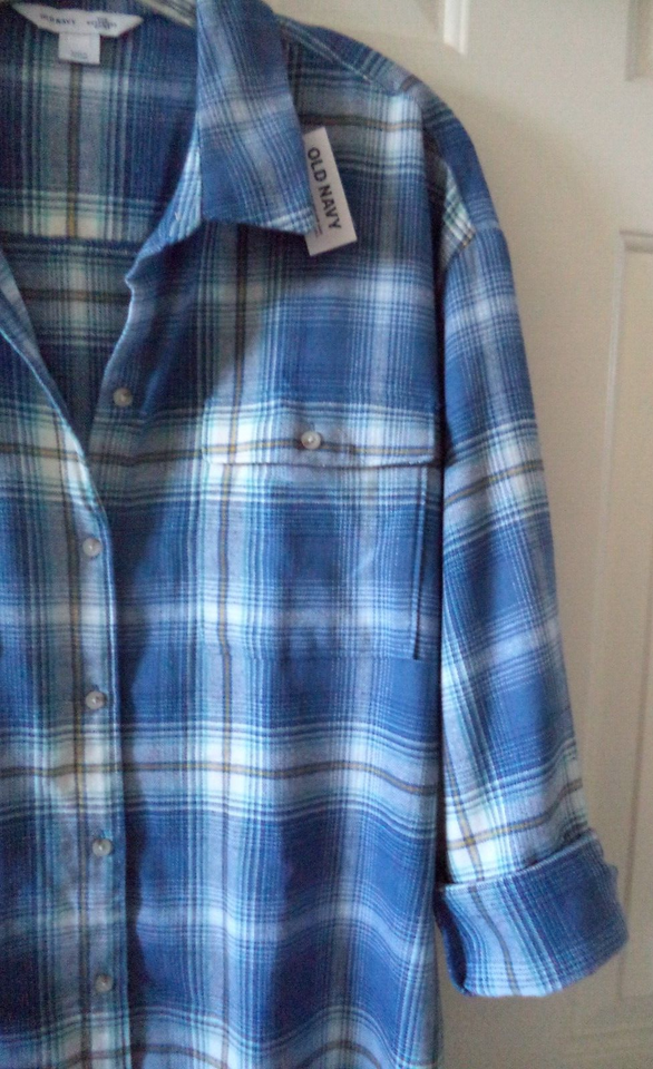 Denim Blue Soft Blue Plaid Cotton Pocket Flannel Buttondwn Shirt 2XL 3X ...