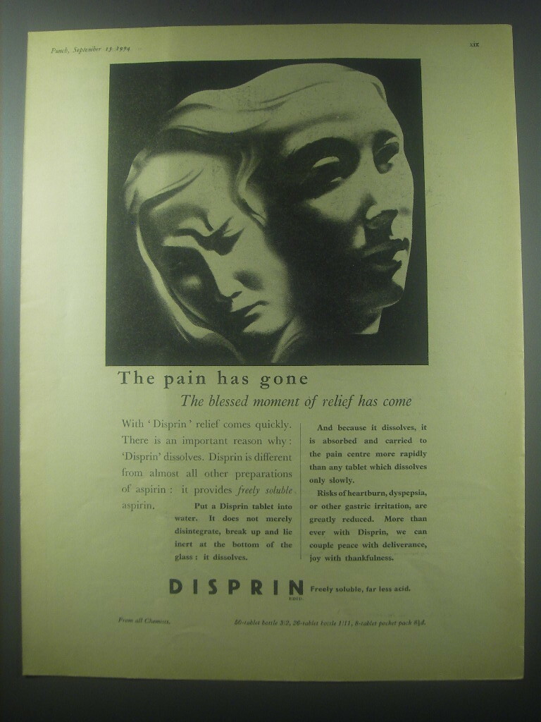 1954 Disprin Aspirin Advertisement- The pain has gone | eBay