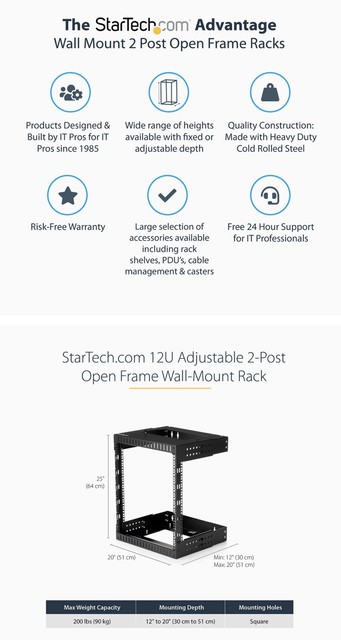 StarTech RK12WALLOA 12u Wall Mount Server Rack- Equipment Rack for sale ...