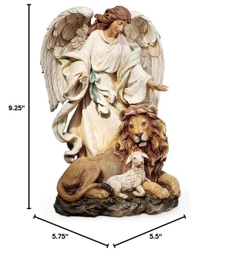 Breathtaking Guardian Angel, Lion & Lamb Figurine – Joseph’s Studio ...