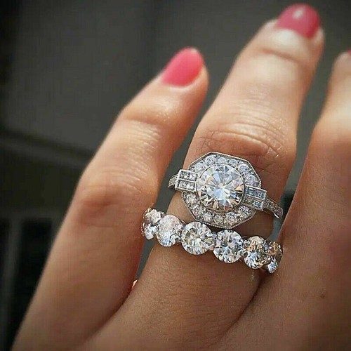 3Ct Round Lab Created Diamond Women's Bridal Ring 14K White Gold Plated ...