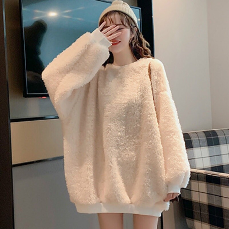 Lady Fleece Pullover Sweatshirt Hoodies Loose Thick Furry Warm Jumper ...