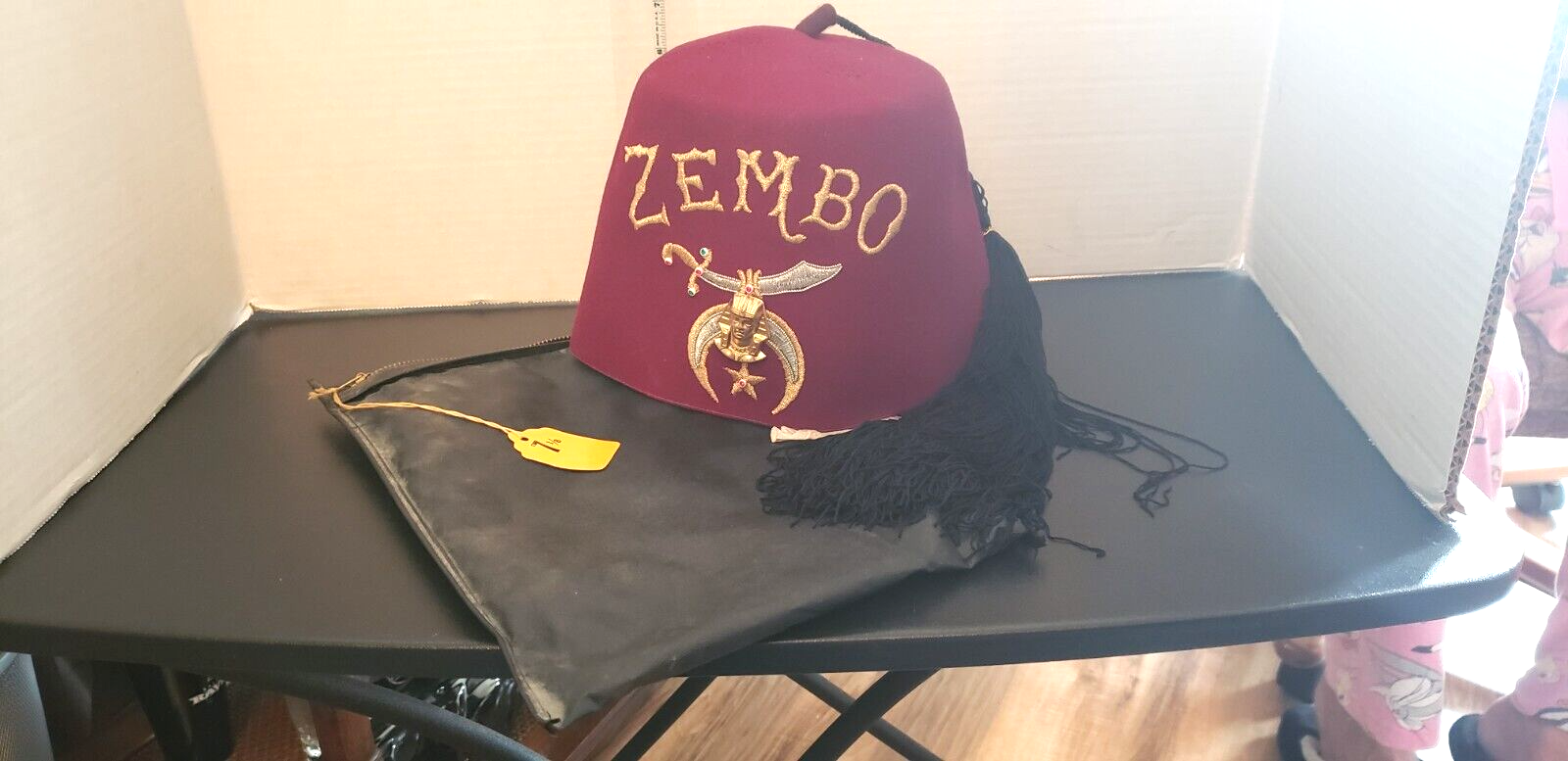 Vintage Zembo Shriners Masonic Faux Jeweled Fez Hat w Black Tassel Size ...