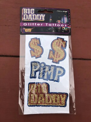 Lot Of 9 PIMP, BIG DADDY, $ Glitter Tattoo Sticker Halloween Costume ...