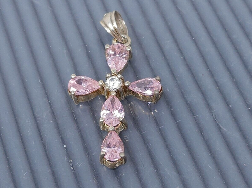 Vintage Sterling Silver Cross Pink Quartz Small Pendant | eBay