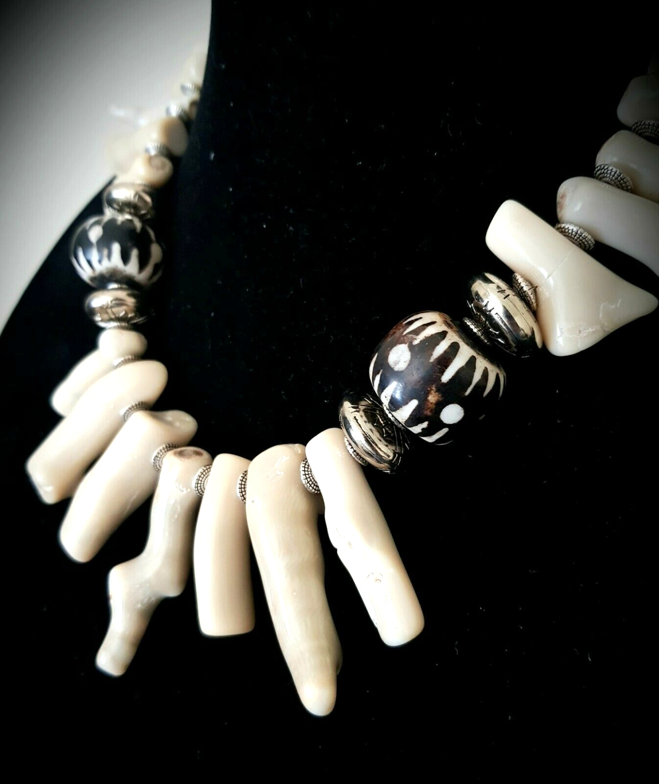 Tribal Bohemian XL Creamy Bamboo Coral Necklace African Trade Batik ...