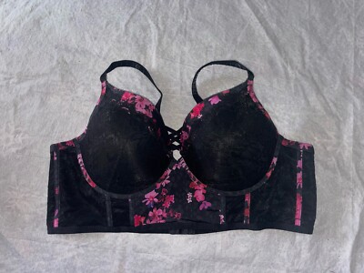 Torrid Curve XO Plunge Push Up Bra Long Line Black Floral size 48D EUC ...
