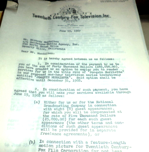 Richardo Montalban Star Trek Fantasy Island signed 1968 contract VR | eBay