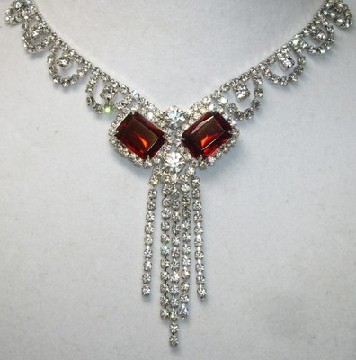 Vintage Emerald Square Cut Ruby Red Crystal & Rhinestone Drippy ...