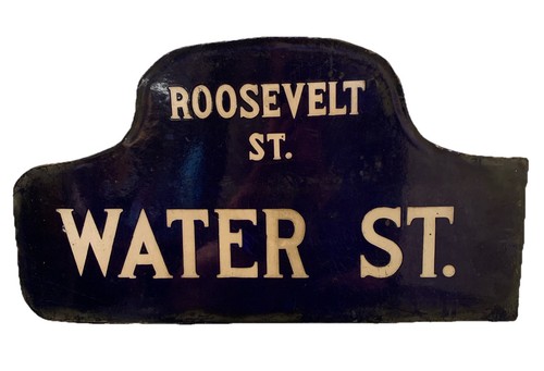 c1930s Antique NYC Porcelain Humpback Street Sign Water St. Roosevelt ...