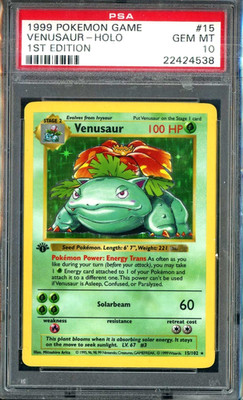 1999 Pokemon Base Set Venusaur 1st Edition Shadowless Holo #15 PSA 10 ...