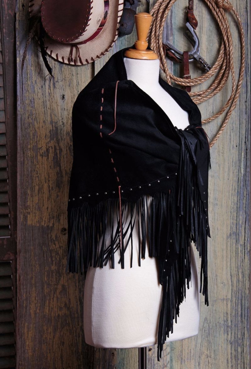 Western Style Womens Boar Suede LEATHER SHAWL w Fringe 72″ x 22" DEER ...