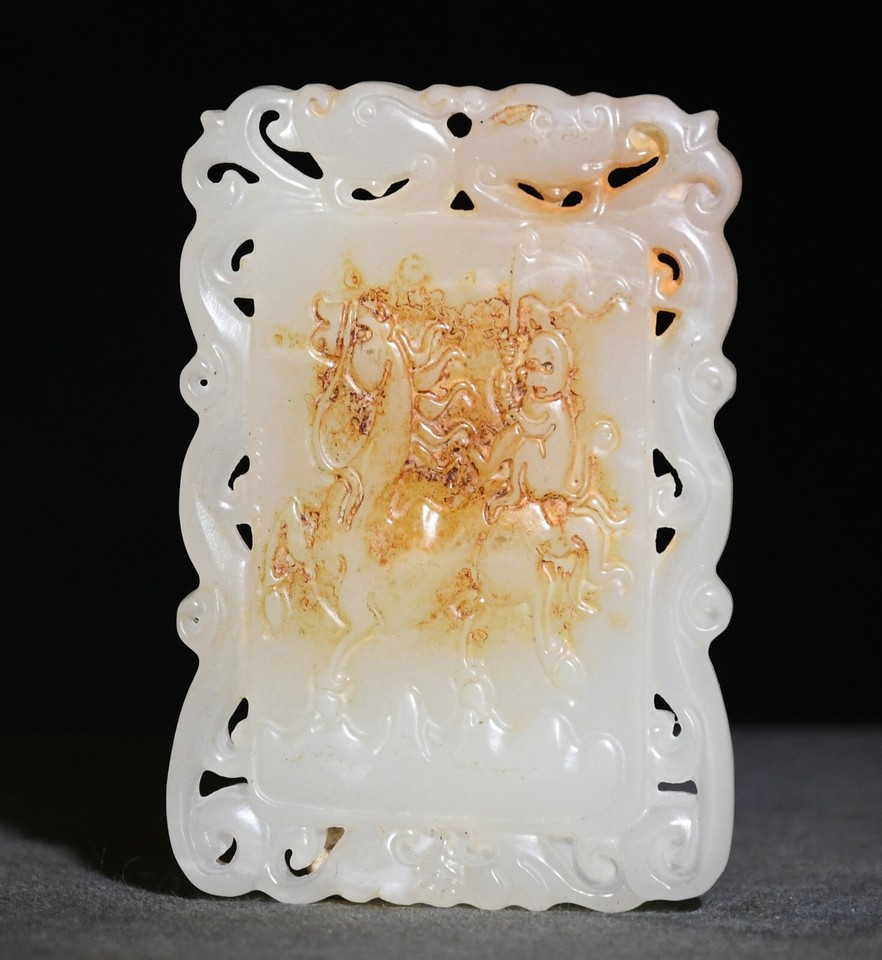 6CM Chinese Natural Old White Jade Carve Monkey Ride Horse YuBi Yu Bi ...
